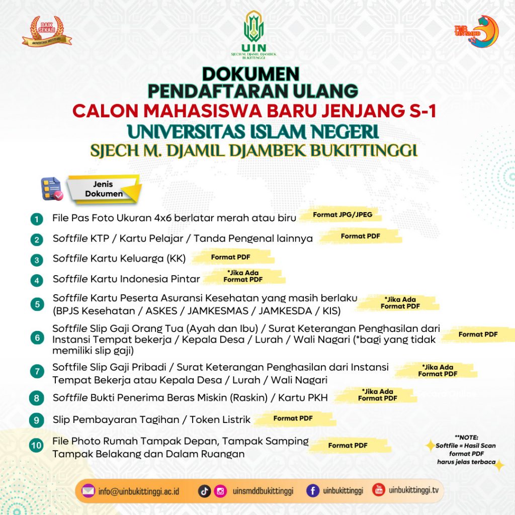 Informasi Jadwal dan Tatacara Pendaftaran Ulang Jalur UM-PTKIN Tahun 2024 UIN Bukittinggi ...
